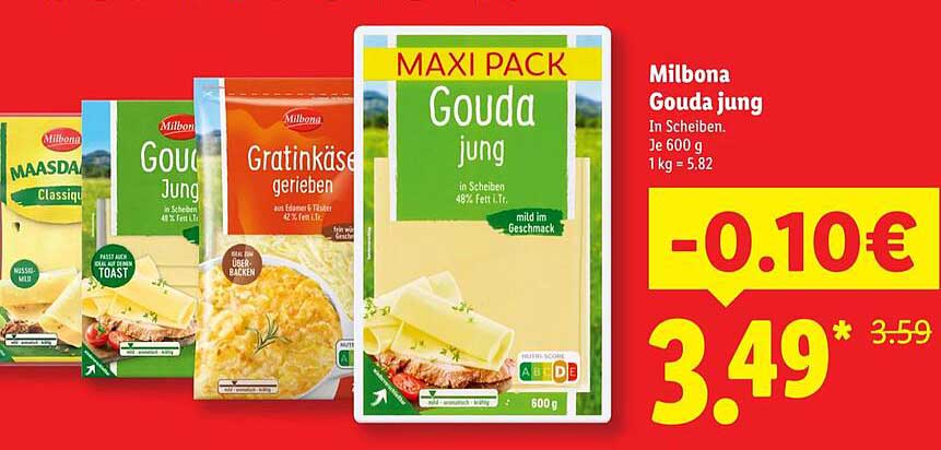 Milbona Gouda Jung In Scheiben Angebot bei Lidl - ProspektGuru.de