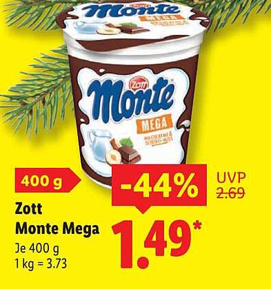 Zott Monte Mega - 400 G Angebot bei Lidl - ProspektGuru.de