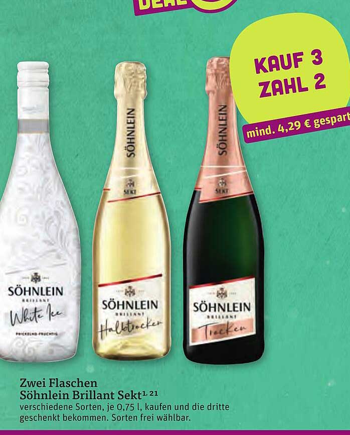 Zwei Flaschen Söhnlein Brillant Sekt, Verschiedene Sorten, Je 0,75 L ...