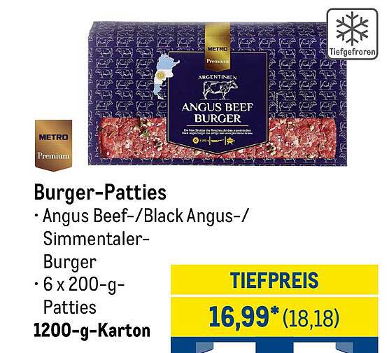 Burger-Patties • Angus Beef-/Black Angus-/Simmentaler- Burger • 6 X 200 ...