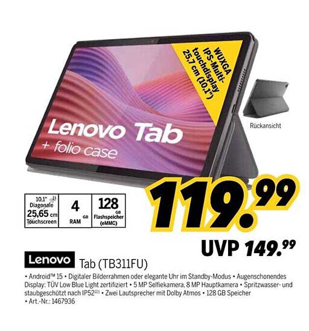 Lenovo Tab (Tb311Fu) + Folio Case Angebot bei MEDIMAX - ProspektGuru.de
