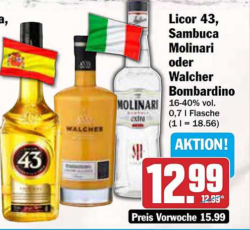 Licor 43, Sambuca Molinari Oder Walcher Bombardino Angebot bei AEZ ...