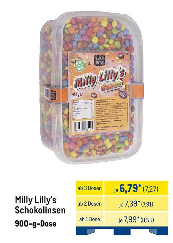 Milly Lilly's Schokolinsen 900-G-Dose Angebot bei METRO - ProspektGuru.de