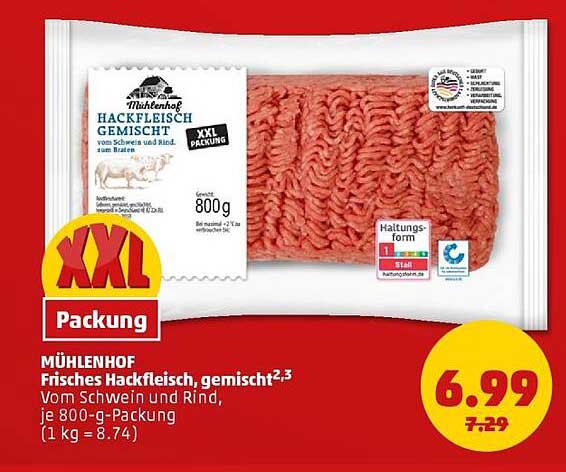Mühlenhof Frisches Hackfleisch, Gemischt Vom Schwein Und Rind, Je 800-G ...