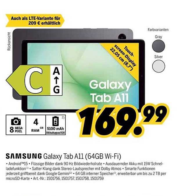 Samsung Galaxy Tab A11 (64Gb Wi-Fi) Angebot bei MEDIMAX - ProspektGuru.de