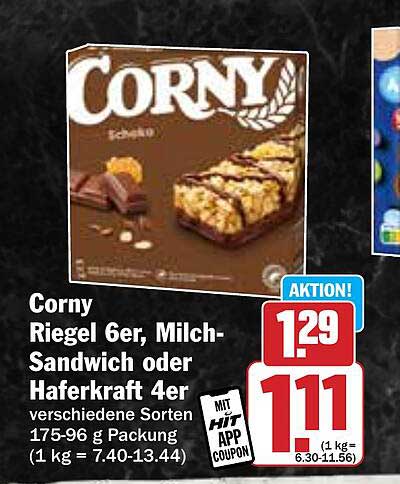 Corny Riegel 6Er, Milch-Sandwich Oder Haferkraft 4Er Angebot bei Hit