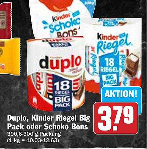 Duplo, Kinder Riegel Big Pack Oder Schoko Bons Angebot bei Hit