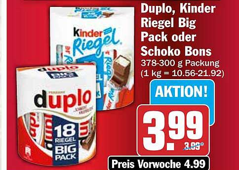 Duplo, Kinder Riegel Big Pack Oder Schoko Bons 378-300 G Packung ...