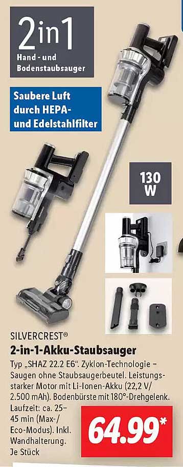 2-In-1-Akku-Staubsauger Angebot bei Lidl
