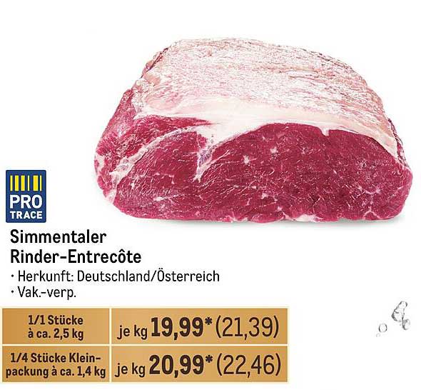 Simmentaler Rinder-Entrecôte Angebot bei METRO - ProspektGuru.de