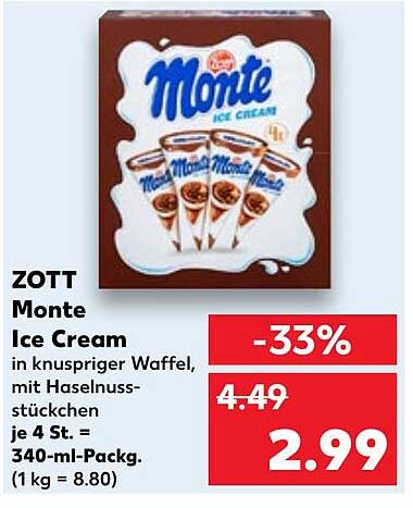 Zott Monte Ice Cream Angebot bei Kaufland - ProspektGuru.de