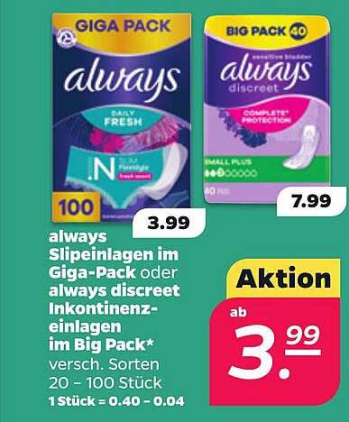 Always Slipeinlagen Im Giga-Pack Oder Always Discreet Inkontinenz ...