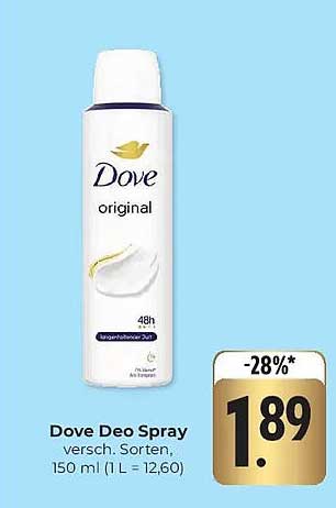 Dove Deo Spray, 150 Ml Angebot bei HIEBER - ProspektGuru.de