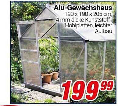 Alu-Gewächshaus 190 X 190 X 205 Cm, 4 Mm Dicke Kunststoff-Hohlplatten ...