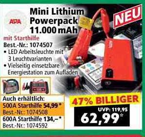 Mini Lithium Powerpack 11.000 Mah Mit Starthilfe Angebot bei Norma ...