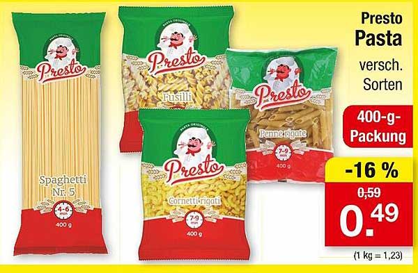 Presto Pasta Versch. Sorten 400-G-Packung Angebot bei Zimmermann ...