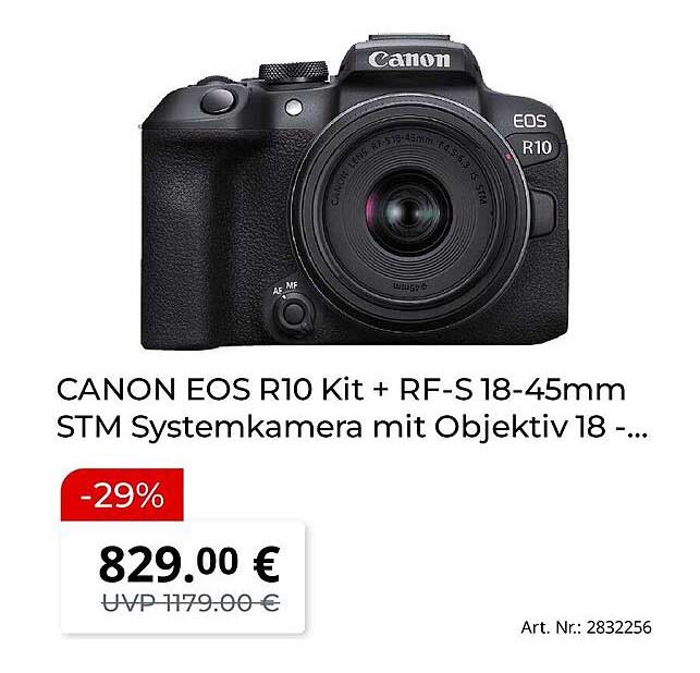 Canon Eos R10 Kit + Rf-S 18-45Mm Stm Systemkamera Mit Objektiv 18 ...