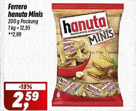 Ferrero Hanuta Minis 200 G Packung Angebot bei Simmel - ProspektGuru.de