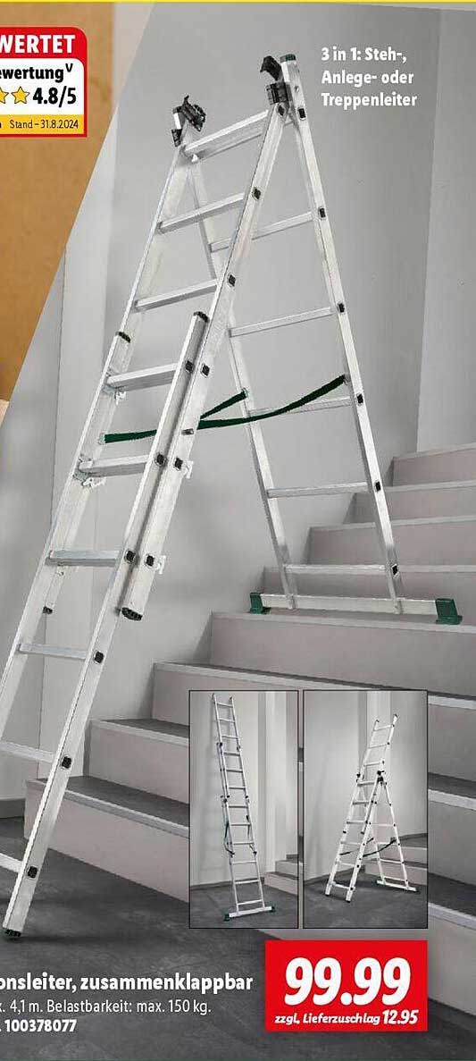 3 In 1: Steh-, Anlege- Oder Treppenleiter Angebot bei Lidl