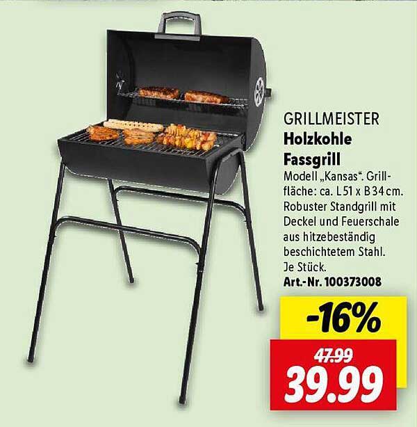 Grillmeister Holzkohle Fassgrill Angebot bei Lidl