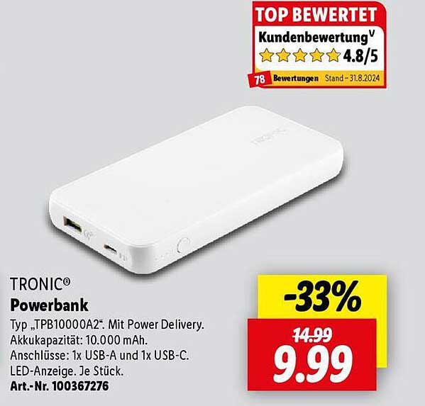 Tronic® Powerbank Angebot bei Lidl