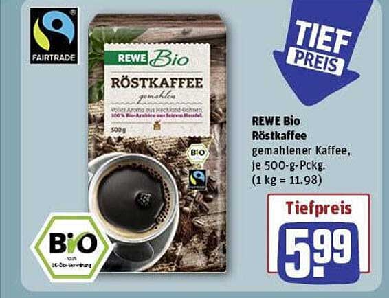 Rewe Bio Röstkaffee Angebot bei REWE - ProspektGuru.de