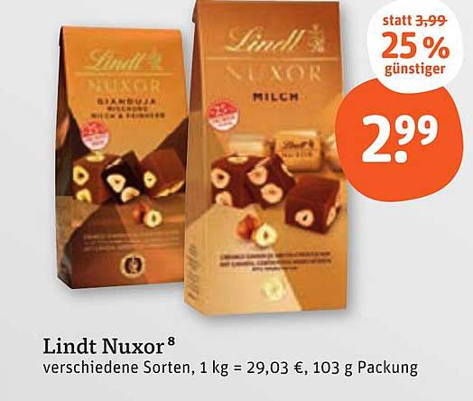 Lindt Nuxor 8 - Verschiedene Sorten Angebot bei tegut - ProspektGuru.de