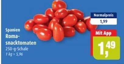 Spanien Roma-Snacktomaten 250-G-Schale Angebot bei Markant ...