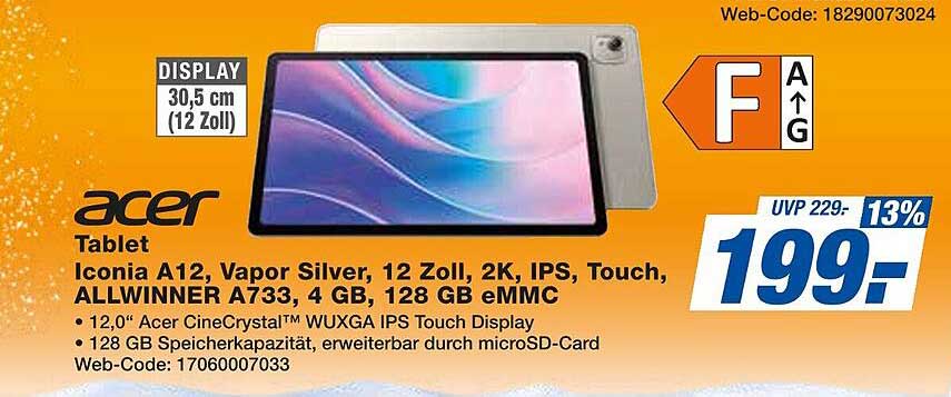 Acer Tablet Iconia A12 - 12 Zoll, 2K Ips Touch Display Angebot bei ...