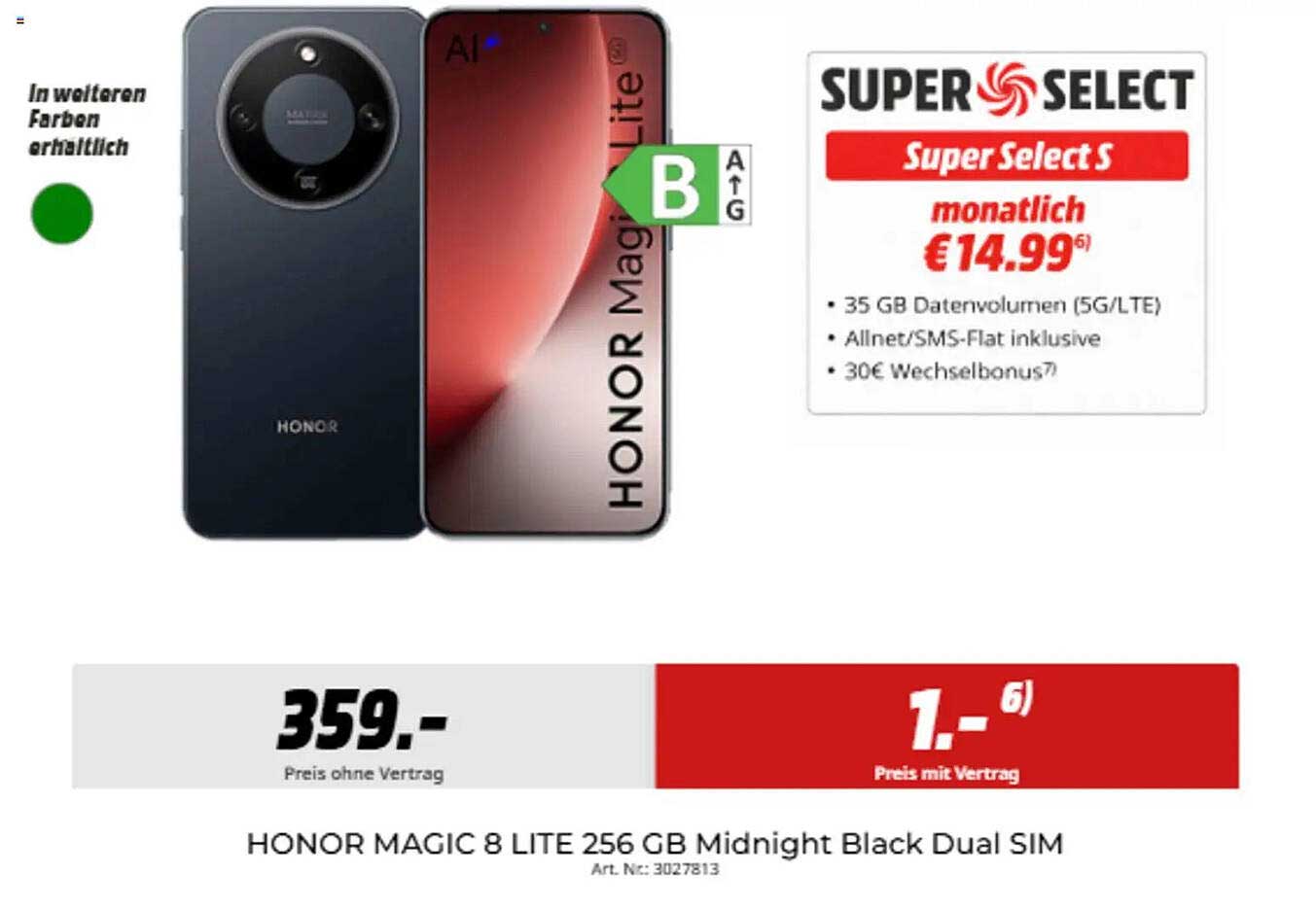 Honor Magic 8 Lite 256 Gb Midnight Black Dual Sim Angebot bei Saturn ...