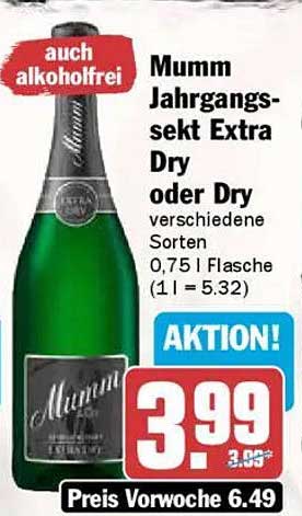 Mumm Jahrgangssekt Extra Dry Oder Dry Verschiedene Sorten 0,75 L ...