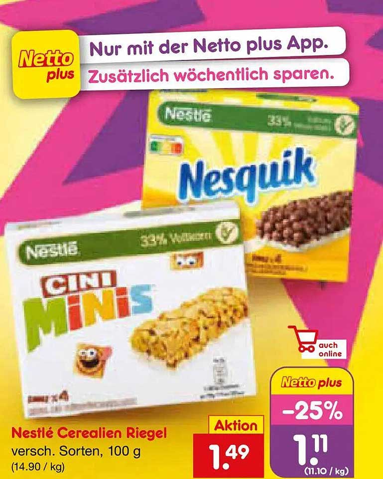 Nestlé Cerealien Riegel Verschieden. Sorten, 100 G Angebot bei Netto ...