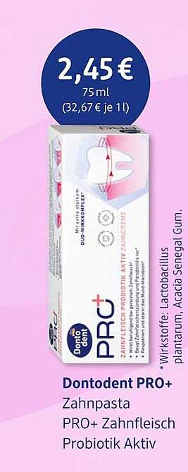 Dontodent Pro+ Zahnpasta Pro+ Zahnfleisch Probiotik Aktiv Angebot bei ...