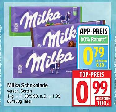 Milka Schokolade - Verschiedene Sorten Angebot bei Edeka