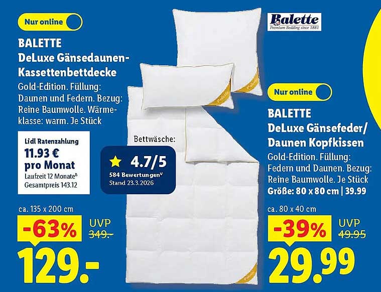 Balette Deluxe Gänsedaunen-Kassettenbettdecke Angebot bei Lidl ...