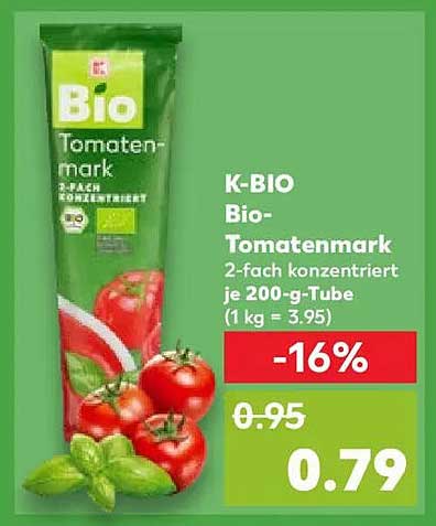 K-Bio Bio-Tomatenmark 2-Fach Konzentriert Je 200-G-Tube (1 Kg = 3.95 ...