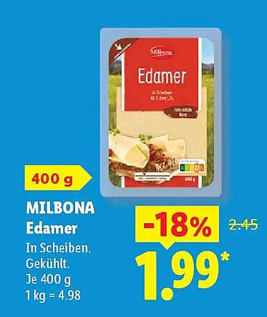 Milbona Edamer Angebot bei Lidl - ProspektGuru.de