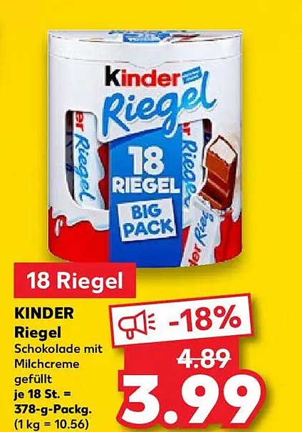 Kinder Riegel - 18 Stück Big Pack Angebot bei Kaufland - ProspektGuru.de