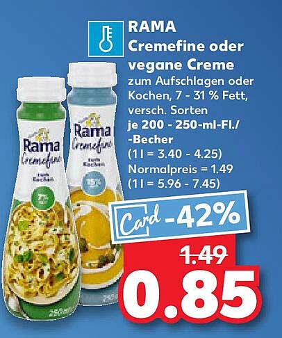 Rama Cremefine Oder Vegane Creme Zum Aufschlagen Oder Kochen Angebot ...