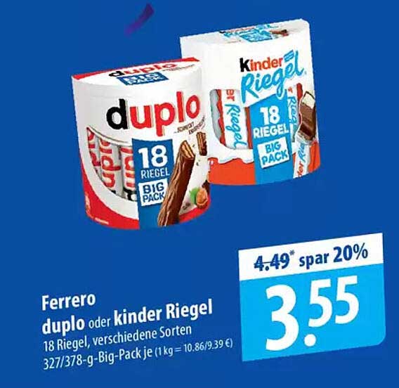 Ferrero Duplo Oder Kinder Riegel Angebot bei Famila Nord Ost ...