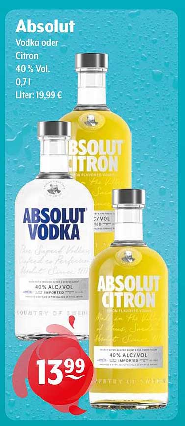 Absolut Vodka Oder Citron 40 % Vol. Angebot bei Getränke Hoffmann ...