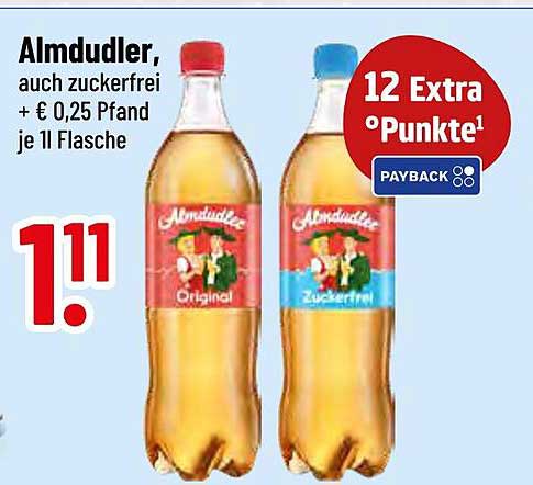 Almdudler, Auch Zuckerfrei + € 0,25 Pfand Je 1L Flasche Angebot bei ...