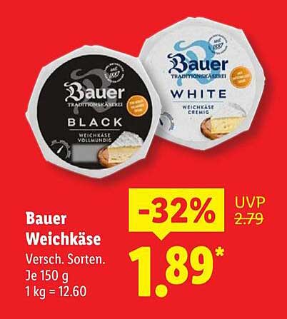 Bauer Weichkäse Versch. Sorten. Je 150 G Angebot bei Lidl - ProspektGuru.de