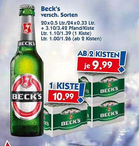 Beck's Versch. Sorten Angebot bei Hol'ab Getränkemarkt - ProspektGuru.de