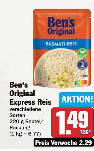 Ben's Original Express Reis Verschiedene Sorten 220 G Packung Angebot ...