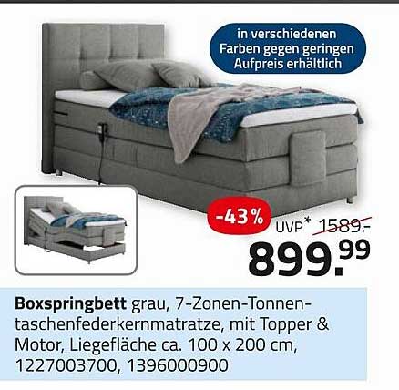 Boxspringbett Grau, 7-Zonen-Taschenfedernkernmatratze, Mit Bettkasten ...