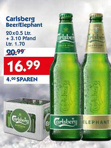 Carlsberg Beer/Elephant 20 X 0.5 Ltr. + 3.10 Pfand Ltr. 1.70 Angebot ...