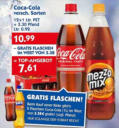 Coca-Cola Versch. Sorten 12X1 Ltr. Pet Angebot bei Hol'ab Getränkemarkt - ProspektGuru.de
