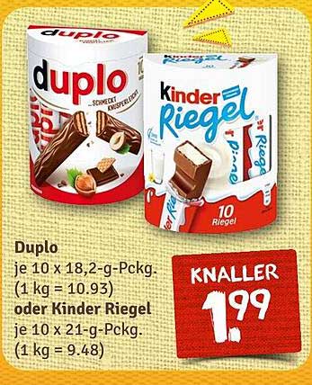Duplo Je 10 X 18,2-G-Pckg. (1 Kg = 10,93) Oder Kinder Riegel Je 10 X 21 ...