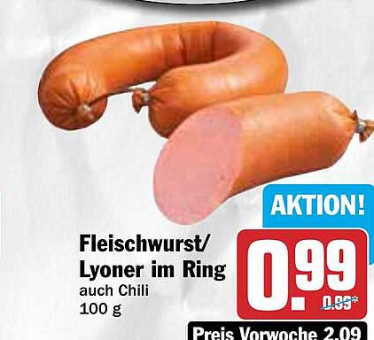 Fleischwurst/ Lyoner Im Ring Auch Chili 100 G Angebot bei Hit ...
